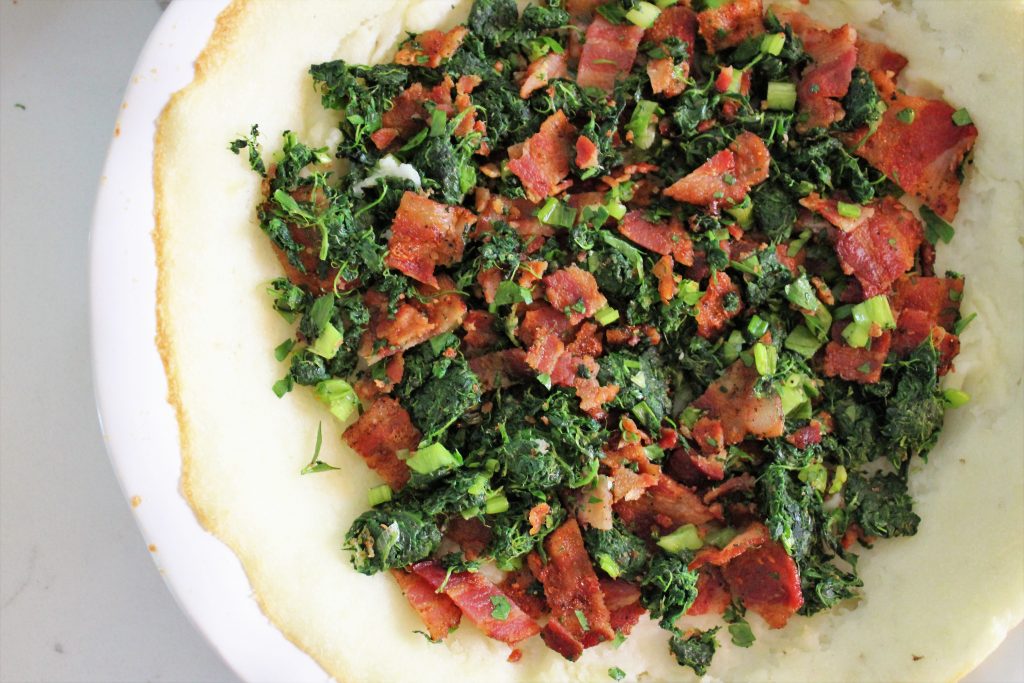 Garlic Mashed Potato Crusted Quiche with Cheddar, Bacon, and Spinach ...