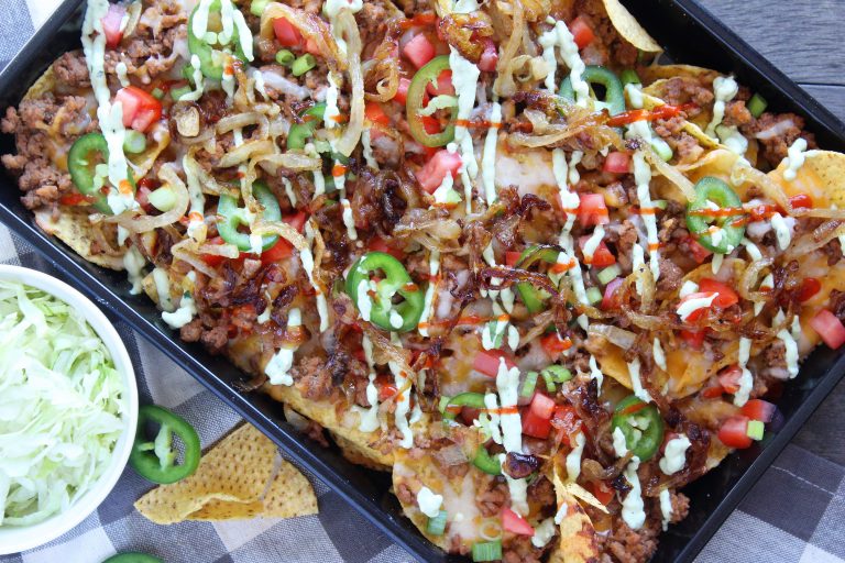 Sloppy Joe Nachos with Caramelized Onions and Avocado Crema - Ways to ...